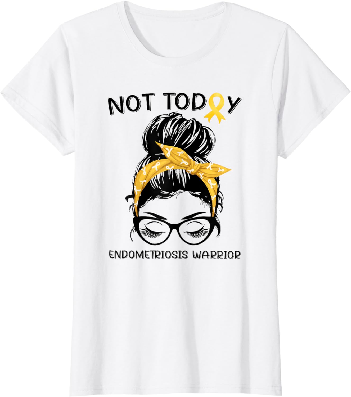 Endometriosis Warrior Messy Bun Yellow Ribbon Endo Awareness T-Shirt ...