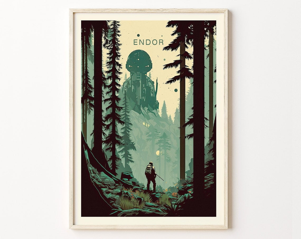 Endor Travel Poster, Minimalist Retro Travel Print, Tatooine, Hoth ...