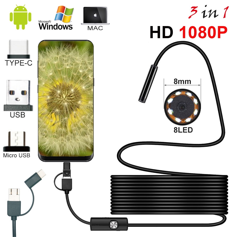 Endoscope Camera 1080P HD USB Endoscope With 8 LED 1/2/5 M Flexible ...