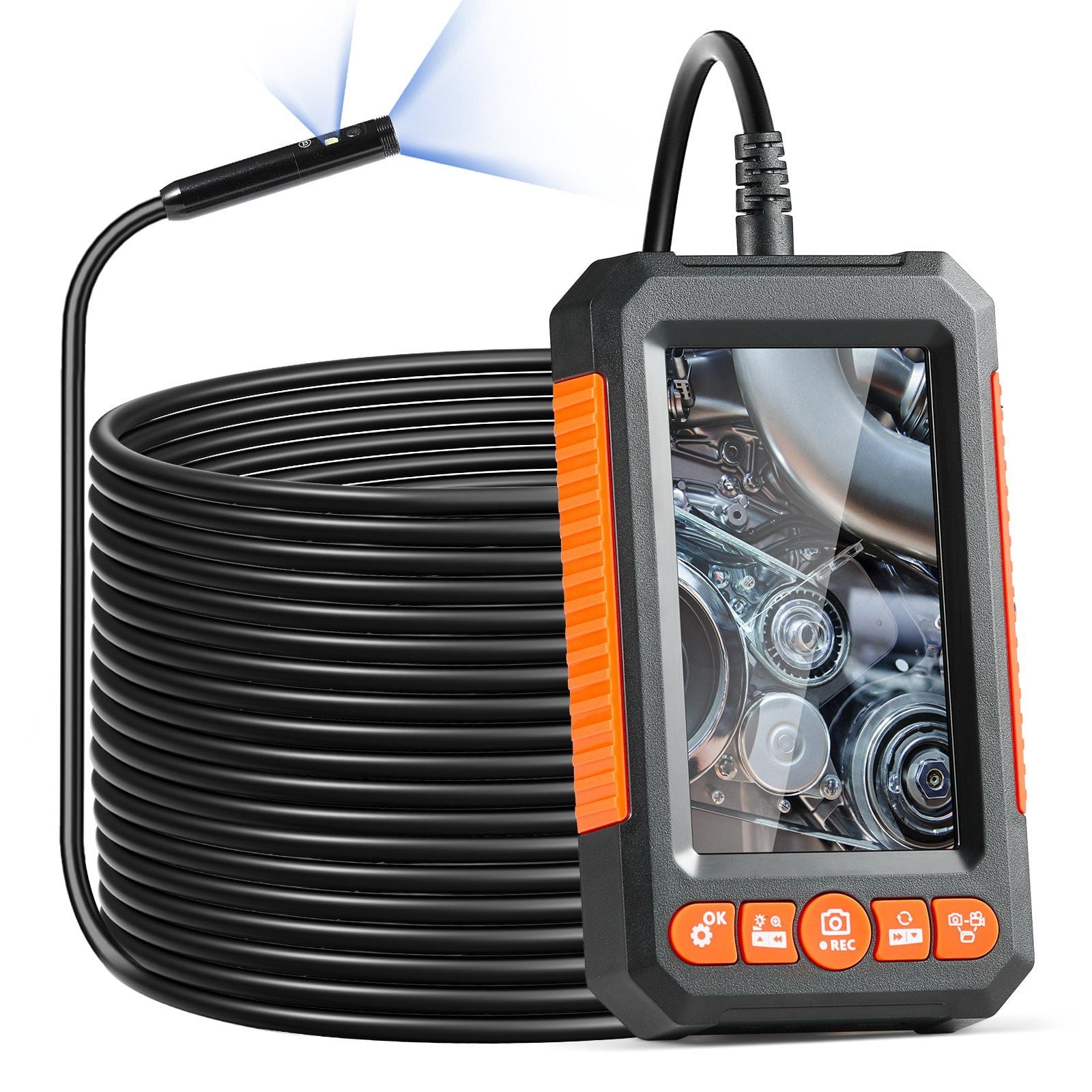 Endoscope Camera Dual Lens Borescope 49.2FT Semi-Rigid Cable 4.3 ...