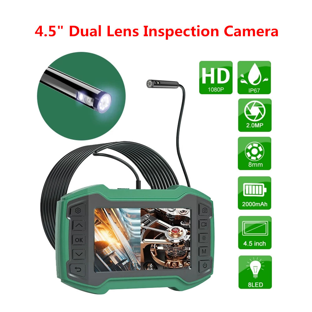 Endoscope Camera HD 1080P Dual Lens 4.5" IPS LCD Screen/8 LEDS/5m Snake ...
