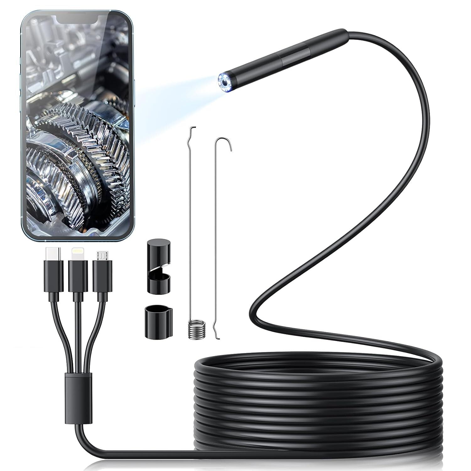 Endoscope Camera with Light, 1920P HD Borescope with 6 LED Lights, 3 in ...