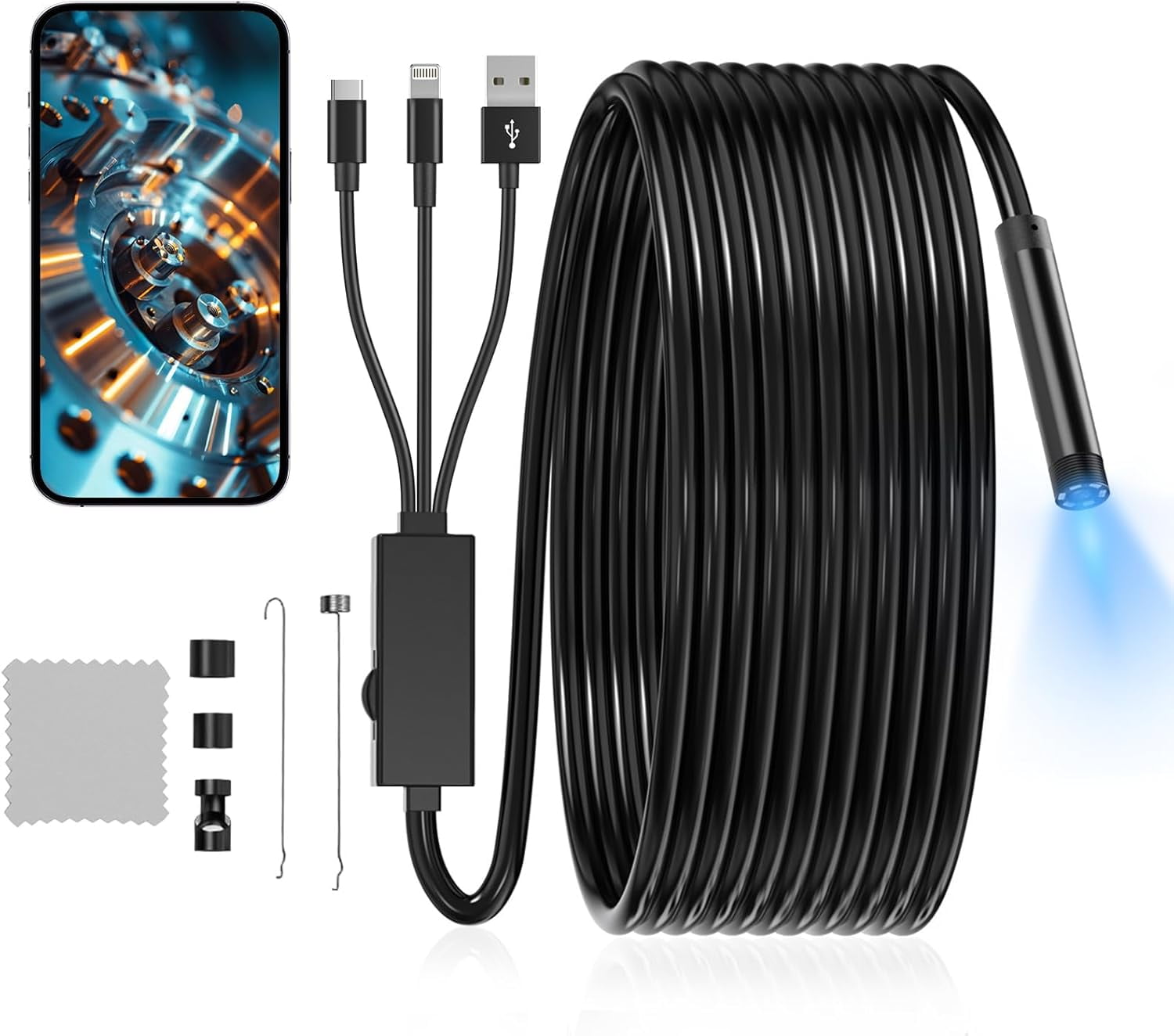 Endoscope Camera with Light, 1920P HD Borescope Inspection Camera, 16 ...