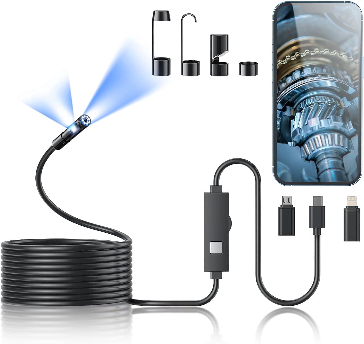 Endoscope Camera with Light, 1920P HD Borescope Tools with 8 Adjustable ...