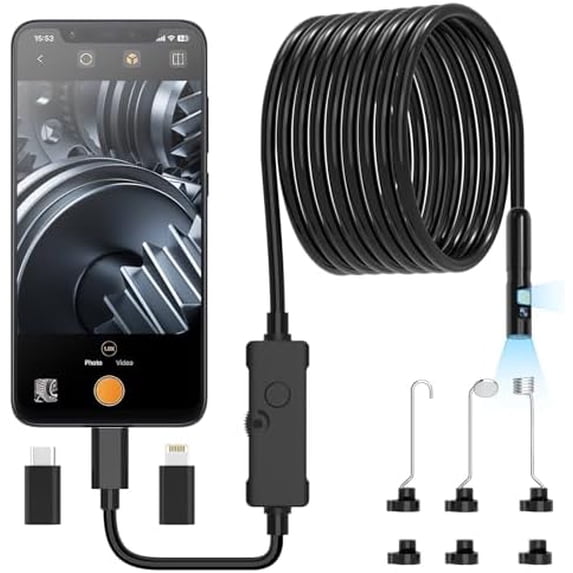 Endoscope Camera with Light for iPhone or Android Phone Dual Lens 1920P ...