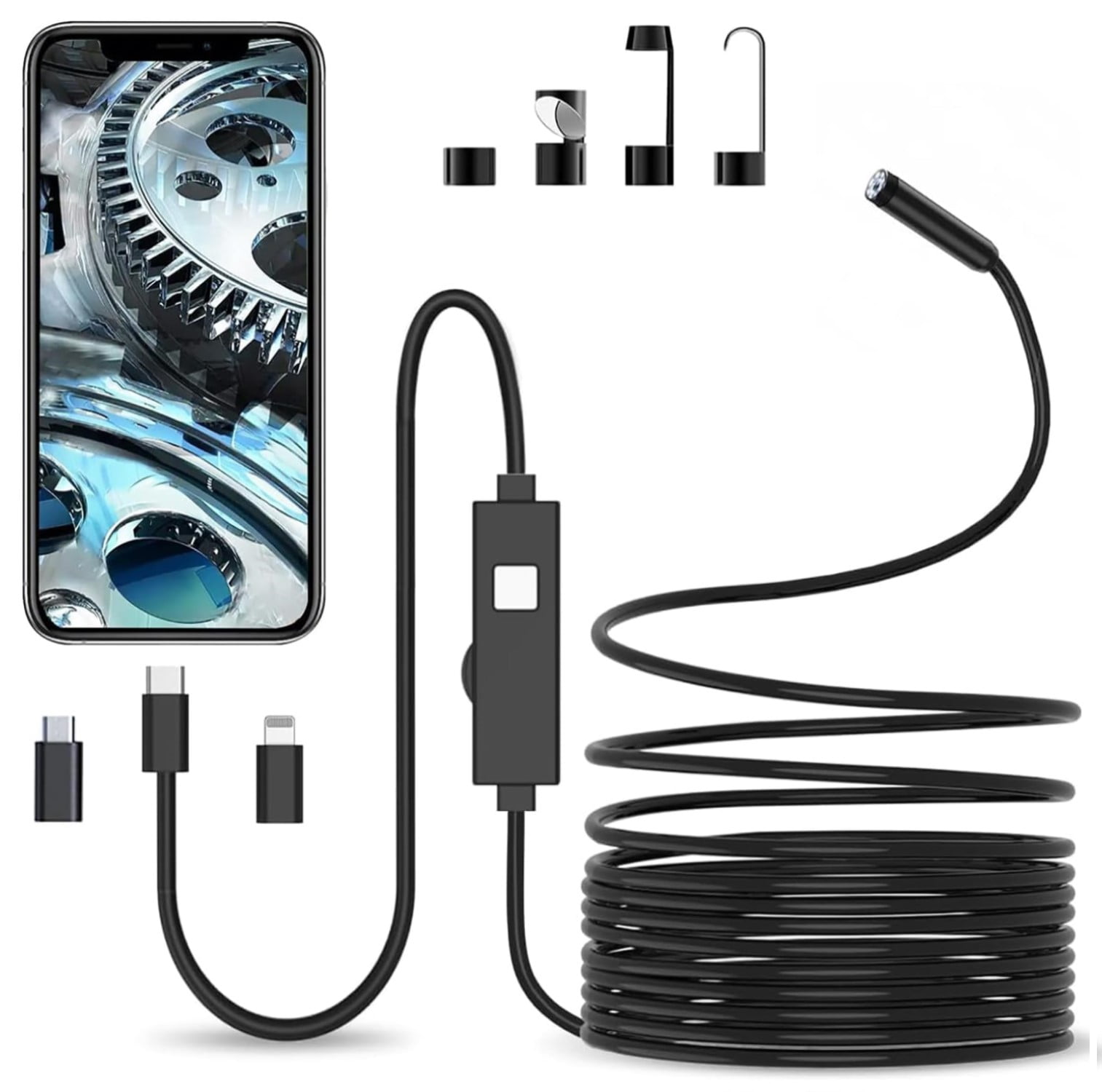 Endoscope Camera w/ Light 1920P HD Borescope 16.4ft Semi-Rigid Snake ...