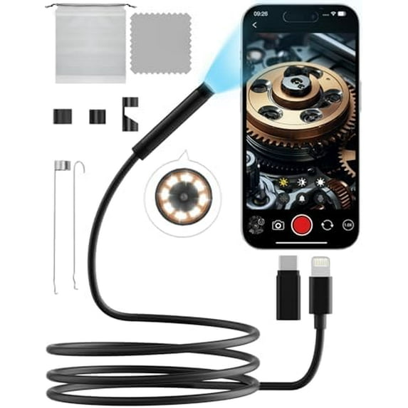 Endoscope Camera with Light 1920P HD, 6FT Semi-Rigid Snake, 8 ...