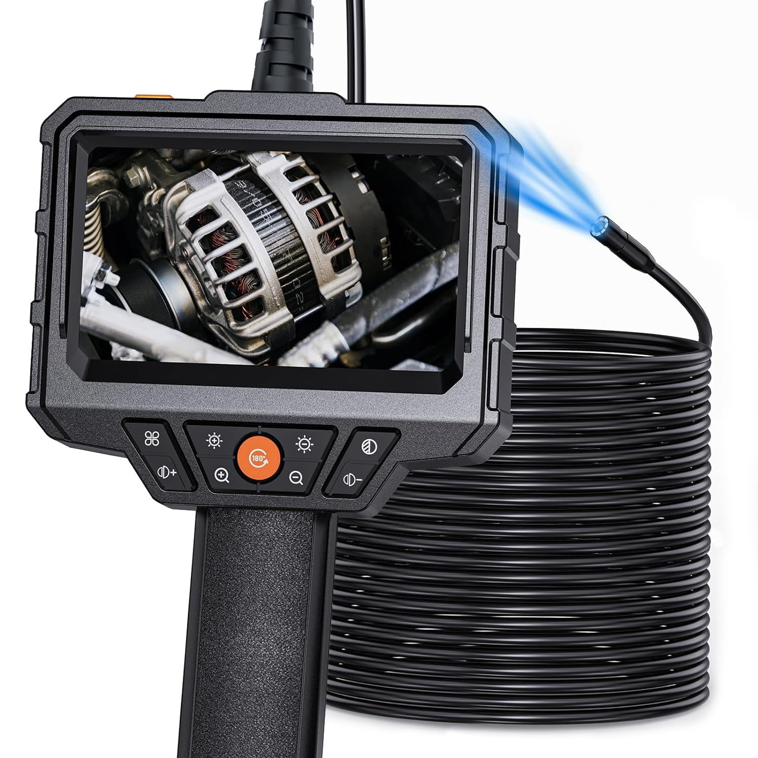 Endoscope with Light and 50ft Semi-Rigid Cable, Handheld Borescope 4.3 ...