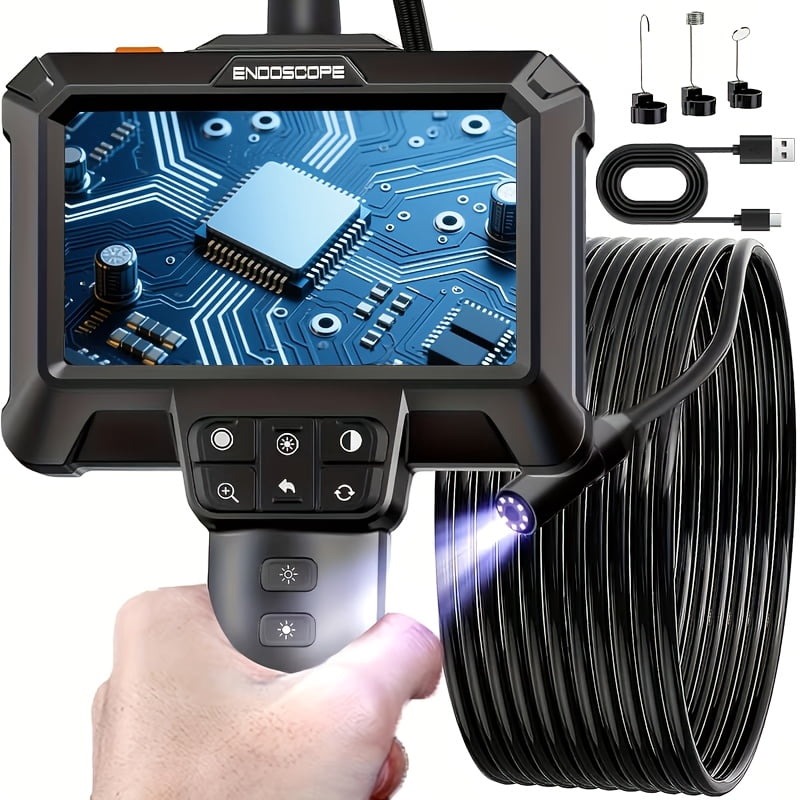 Endoscope with Light, IP"67" Waterproof, Adjustable 8 LED Lights, LCD ...