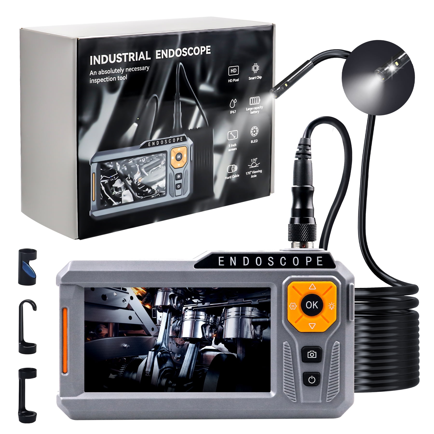 YANWEN Endoscopic Camera with 32GB TF card, 5 "IPS Screen, Dual Lens ...