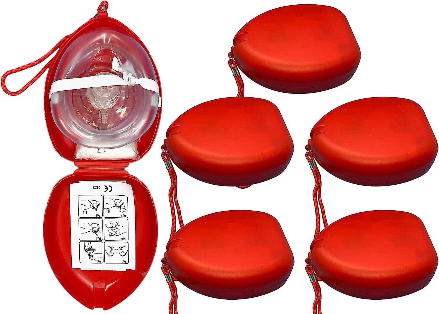 Endure Adult CPR Mask and Kit, 6 Pack of First Responder Kit in a Red Soft Case with Mask, Two ...