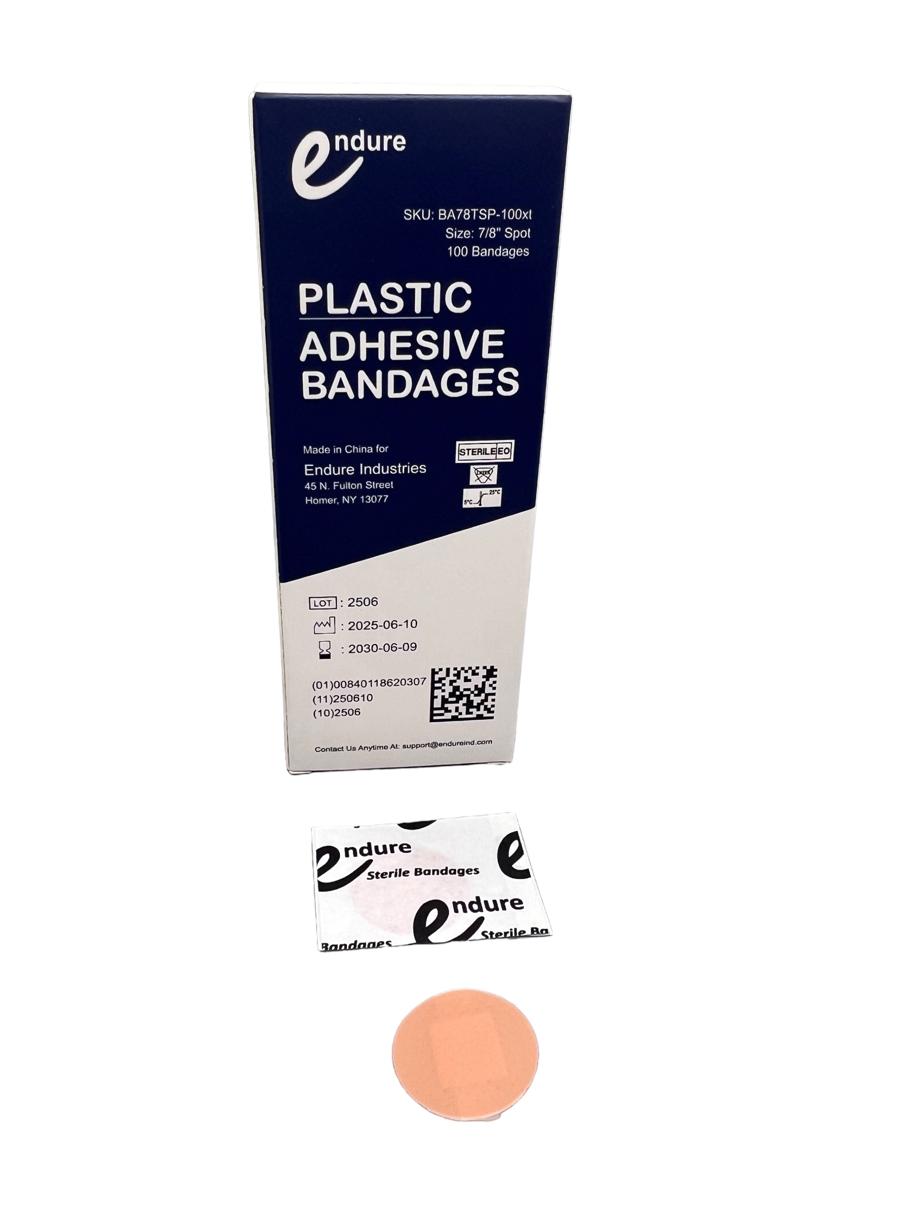 Endure Ind 7/8" Spot Plastic Adhesive Bandages, Box of 100 - Latex-Free ...