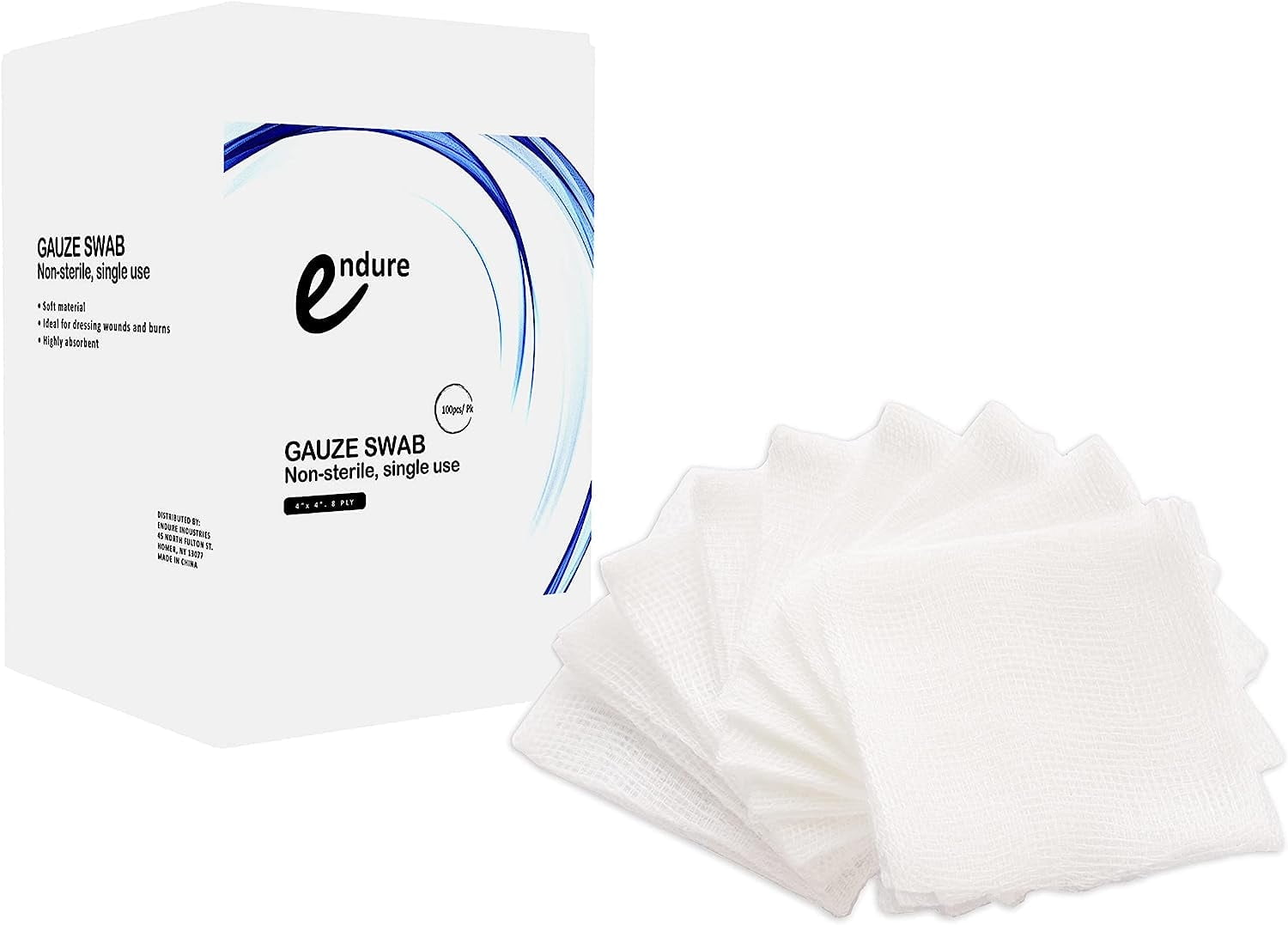 Endure Non-Sterile Gauze Swab, Folded Edge, 4" x 4" Standard (100 ...
