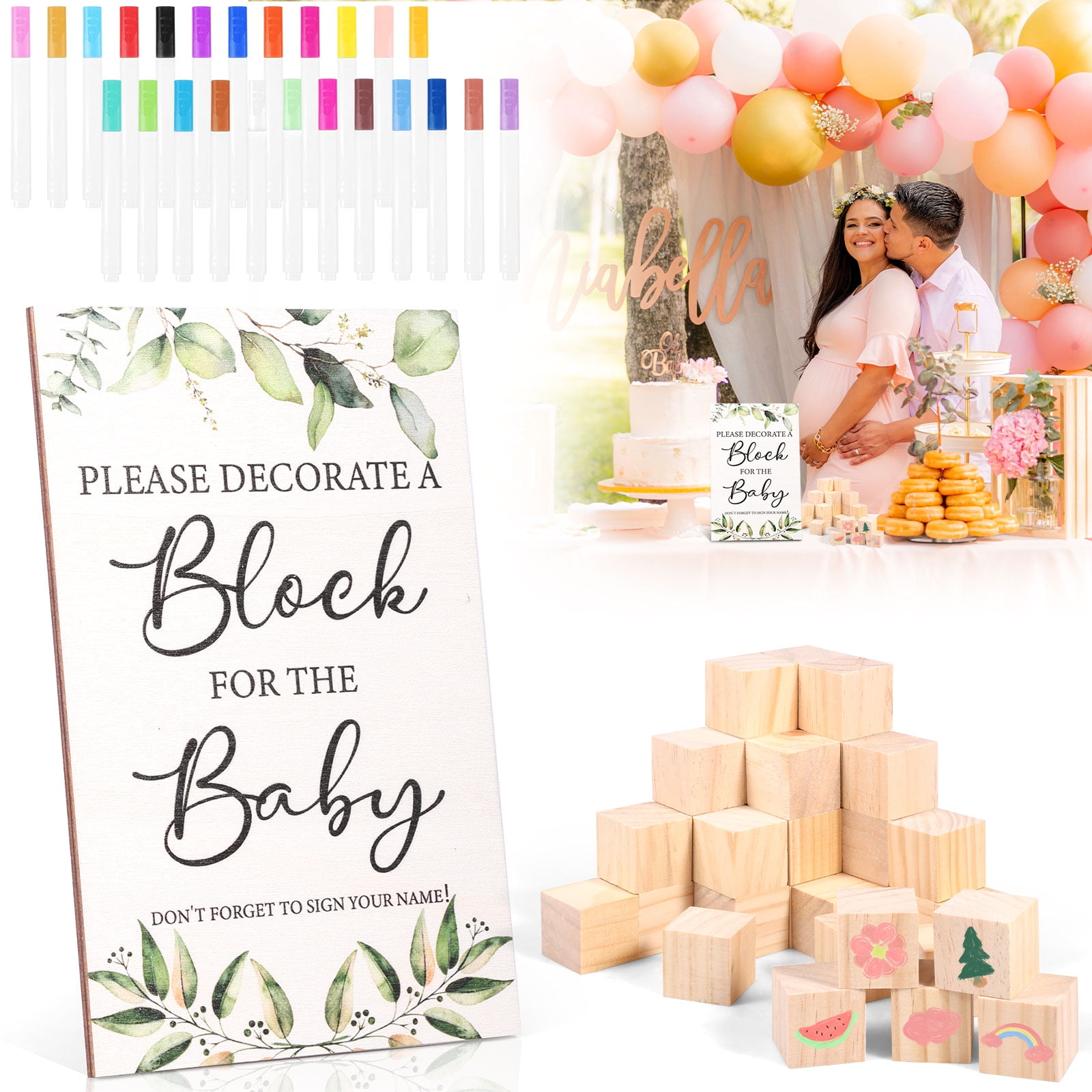 Enduring Baby Shower Game Sign Set Creative Infant Wooden Shower Games ...