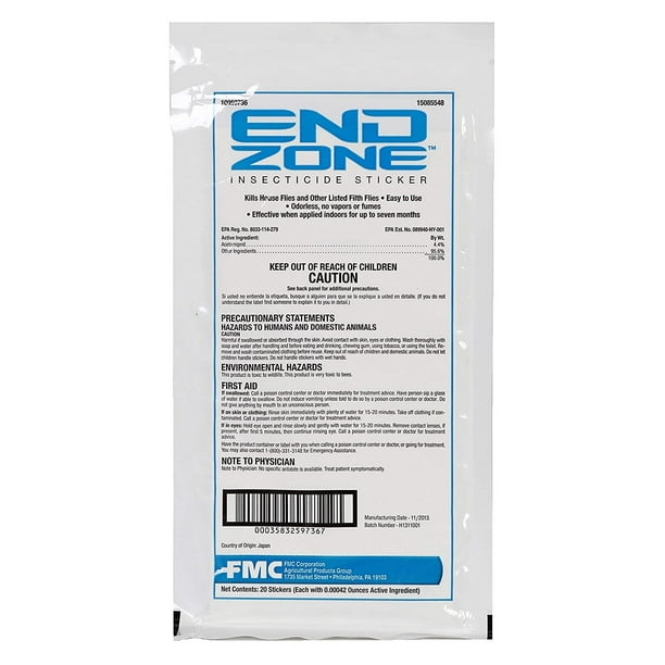 Endzone Insecticide Stickers - House & Filth Fly Control - 1 Packet (20 ...