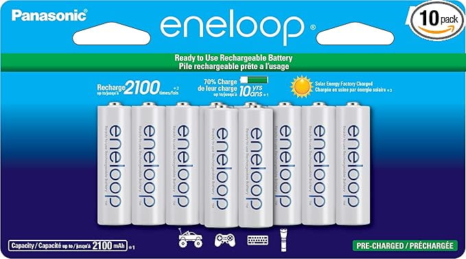 Eneloop Panasonic BK-3MCCA10FA AA 2100 Cycle Ni-MH Pre-Charged ...