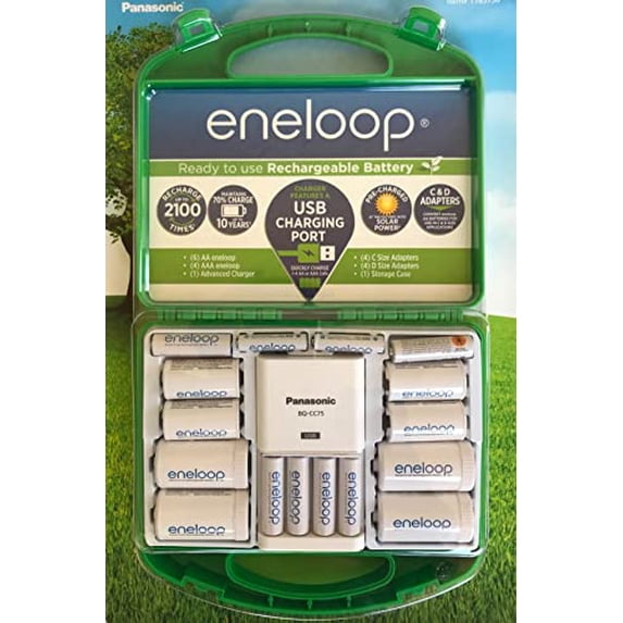 Eneloop Rechargeable Battery Set AA AAA C D Adapters Case BQ-CC75 ...