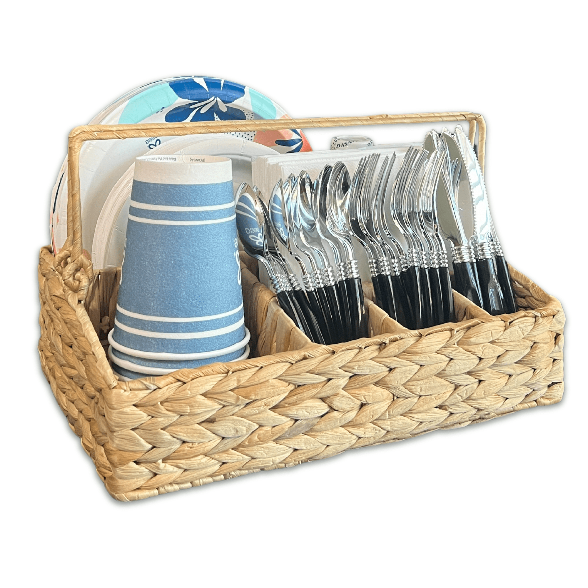 Eneocare Wicker Utensil Caddy, Hand Woven Water Hyacinth Cutlery Holder ...