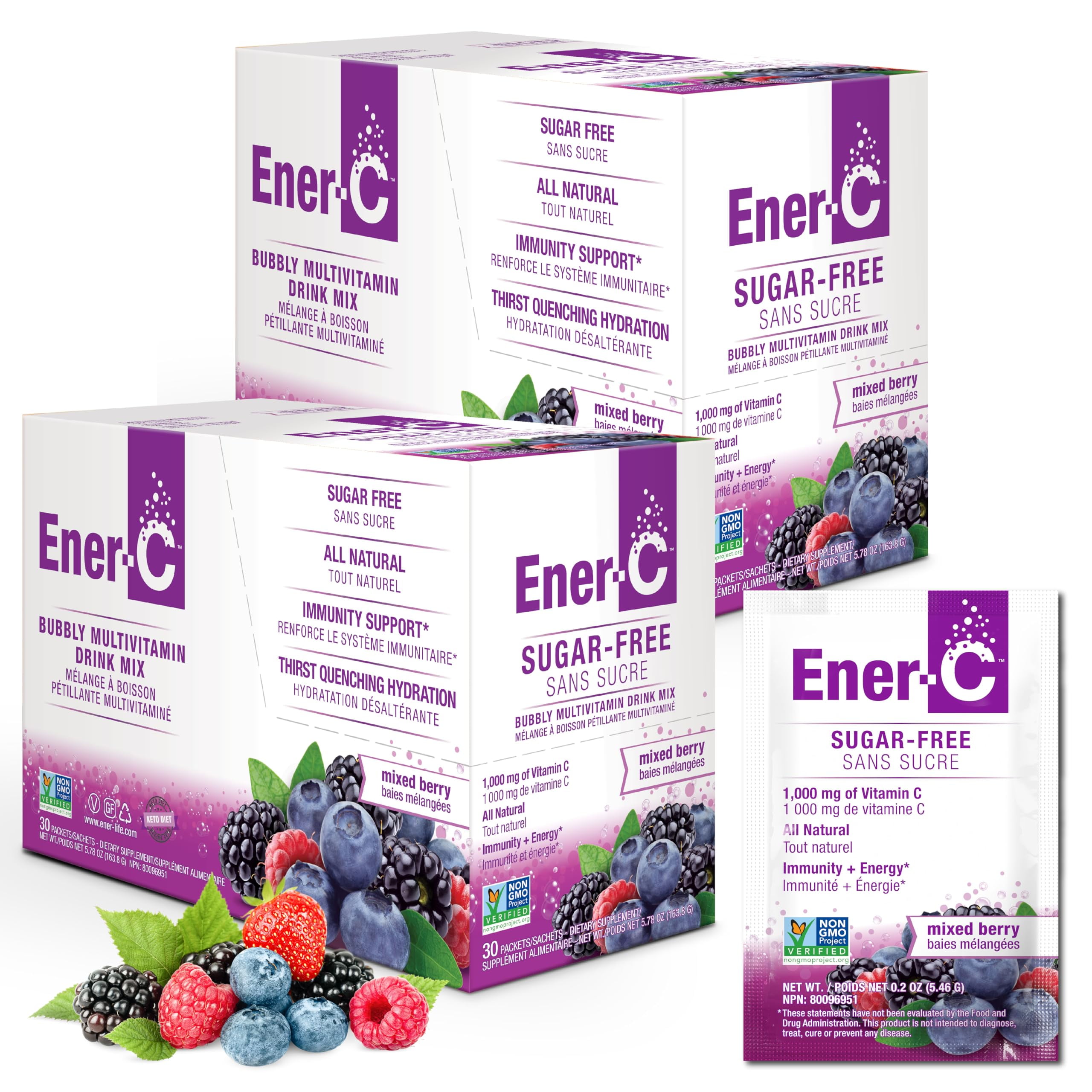 Ener-C Sugar Free Energy Mixed Berry Multivitamin Drink Mix Vitamin C ...