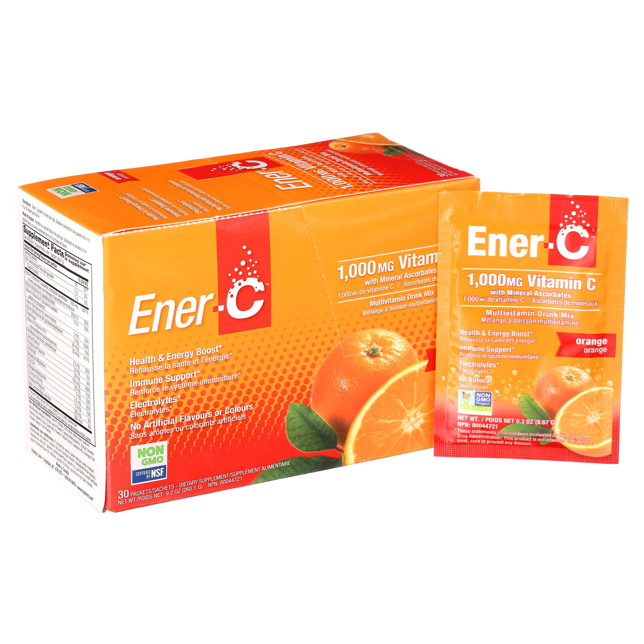 Ener-C Orange - 30 Packets of 1000mg Vitamin C Effervescent Powder ...