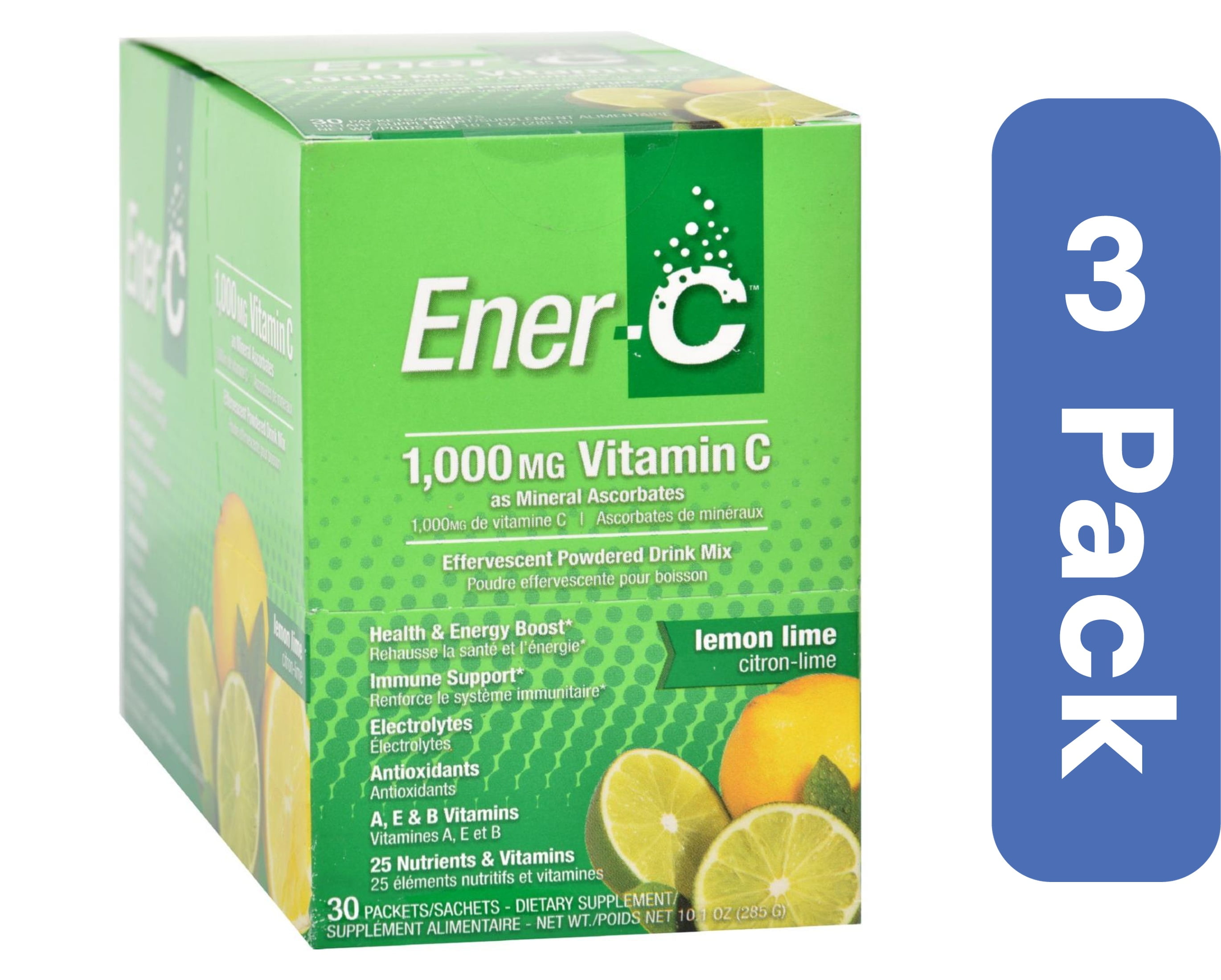Ener-C Vitamin C Powder Packet Lemon Lime 30 count (Pack of 3 ...
