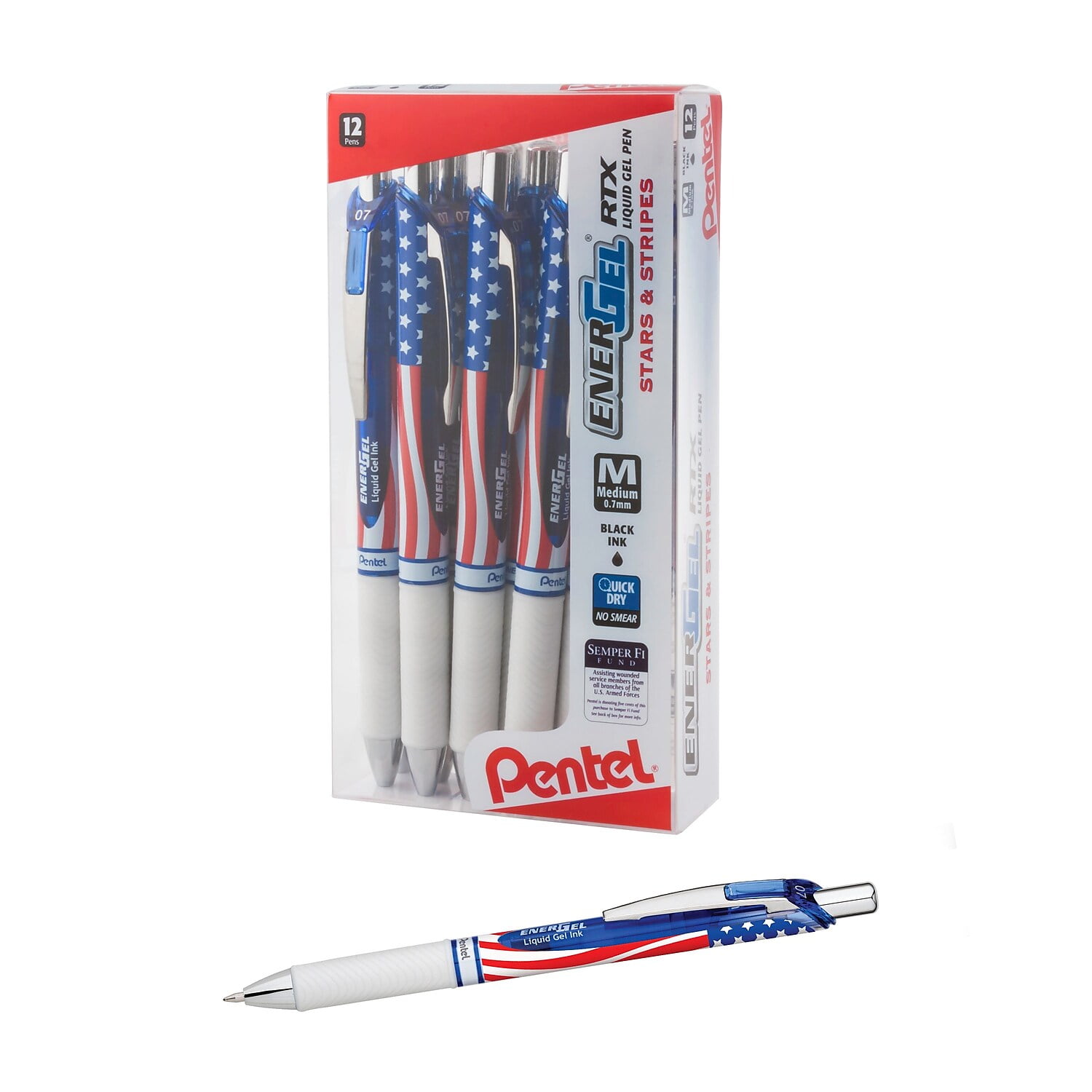 EnerGel RTX Stars and Stripes Gel Pen Retractable Medium 0.7 mm Black ...