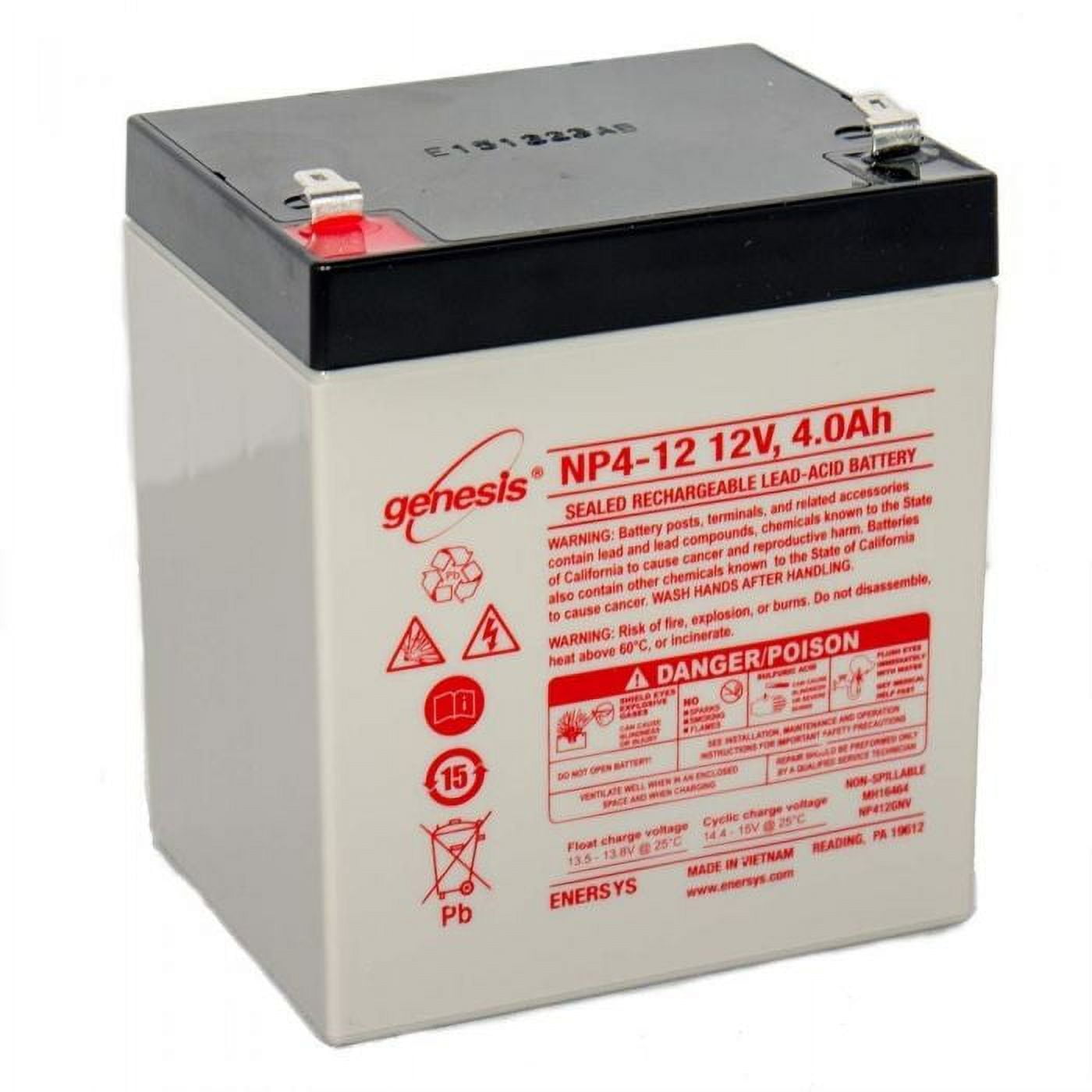 EnerSys Genesis NP4-12, 12V 4Ah Sealed Lead Acid Battery - Non ...