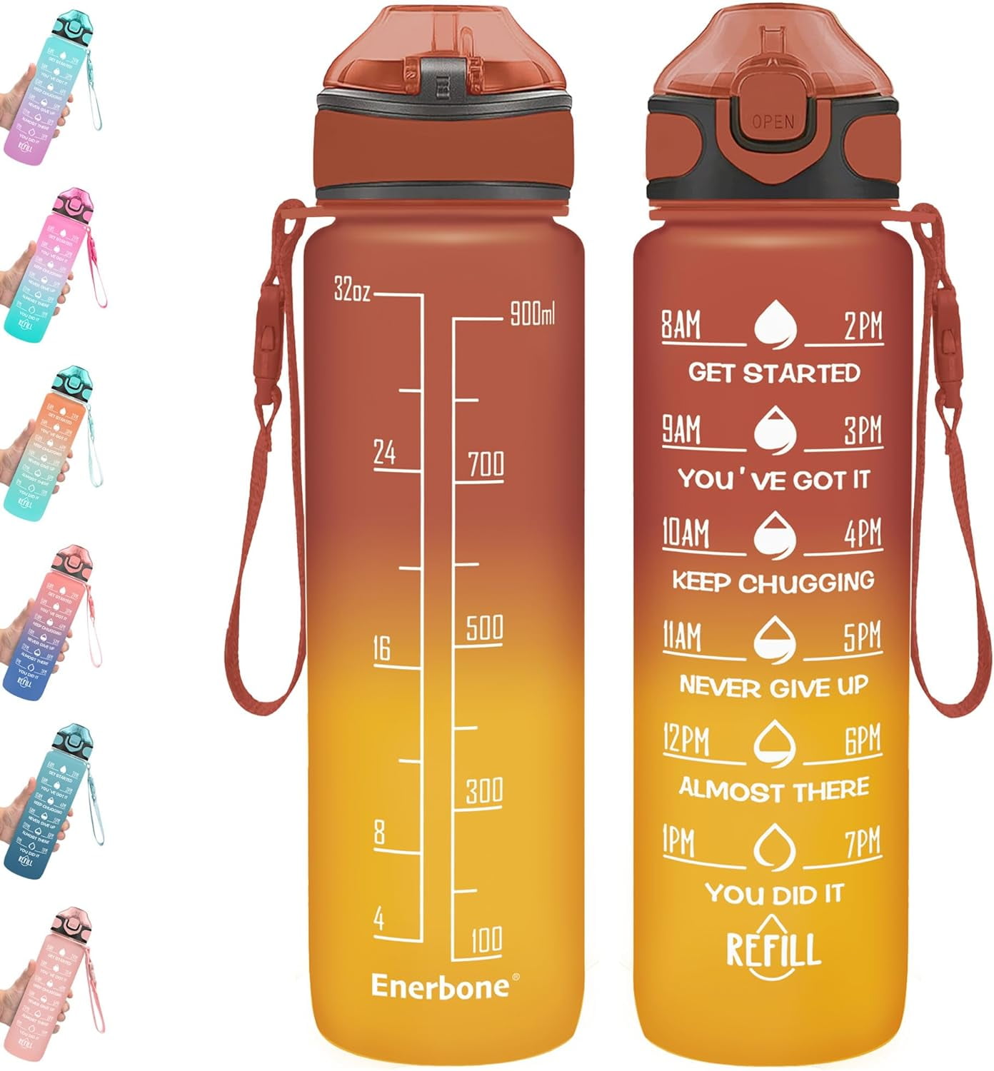 Enerbone 32 oz Drinking Water Bottle with Times to Drink and Straw ...