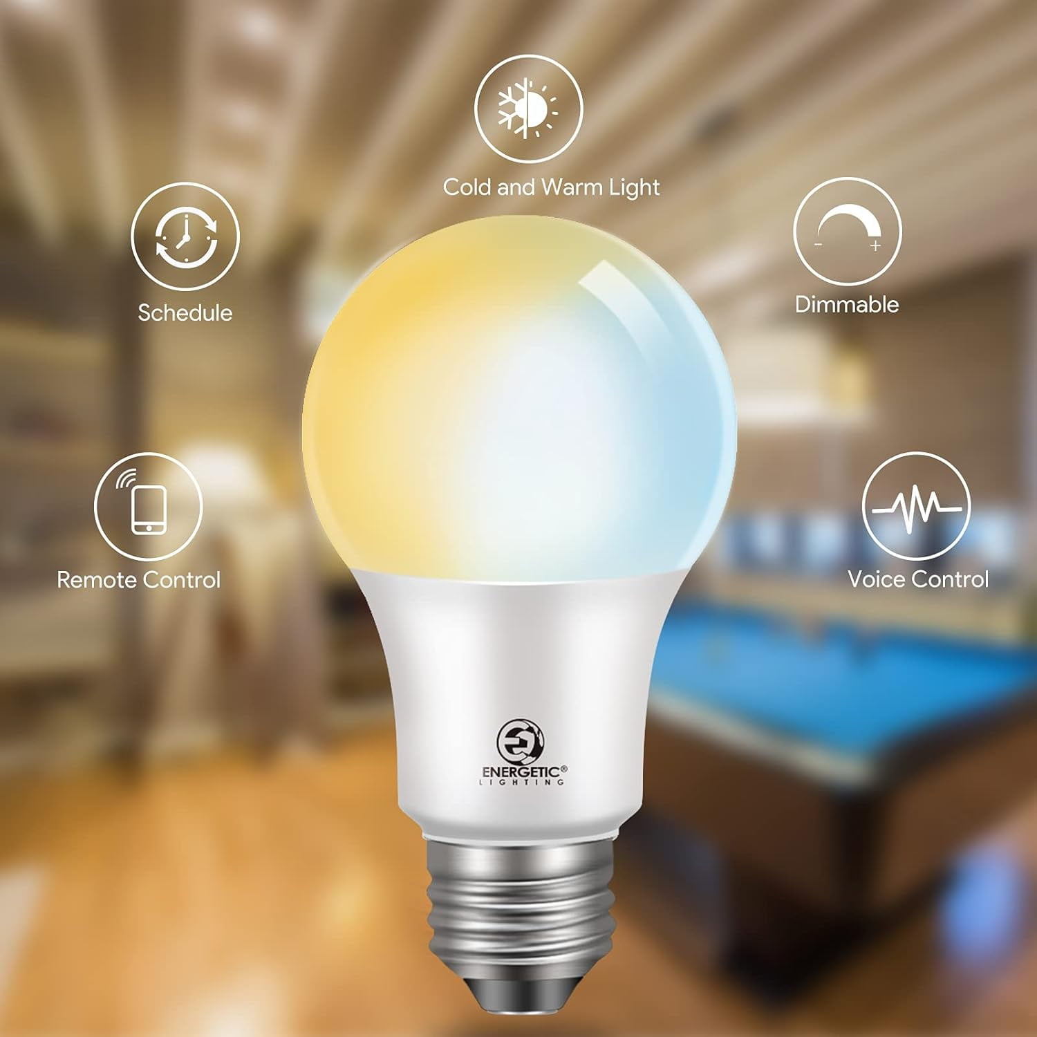 Energetic LED Bluetooth Smart Light Bulb, A19 Dimmable 60W Equivalent ...