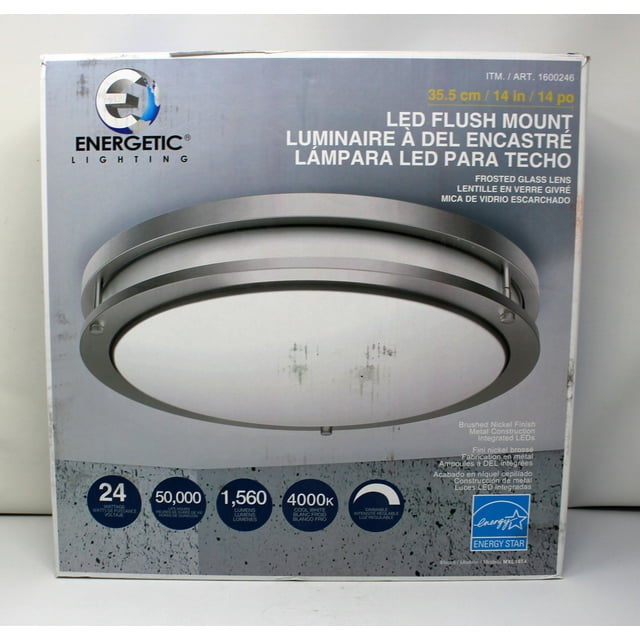 Energetic Lighting 14 Inch Overhead LED Flush Mount Ceiling Light, Brushed Nickel Finish ...