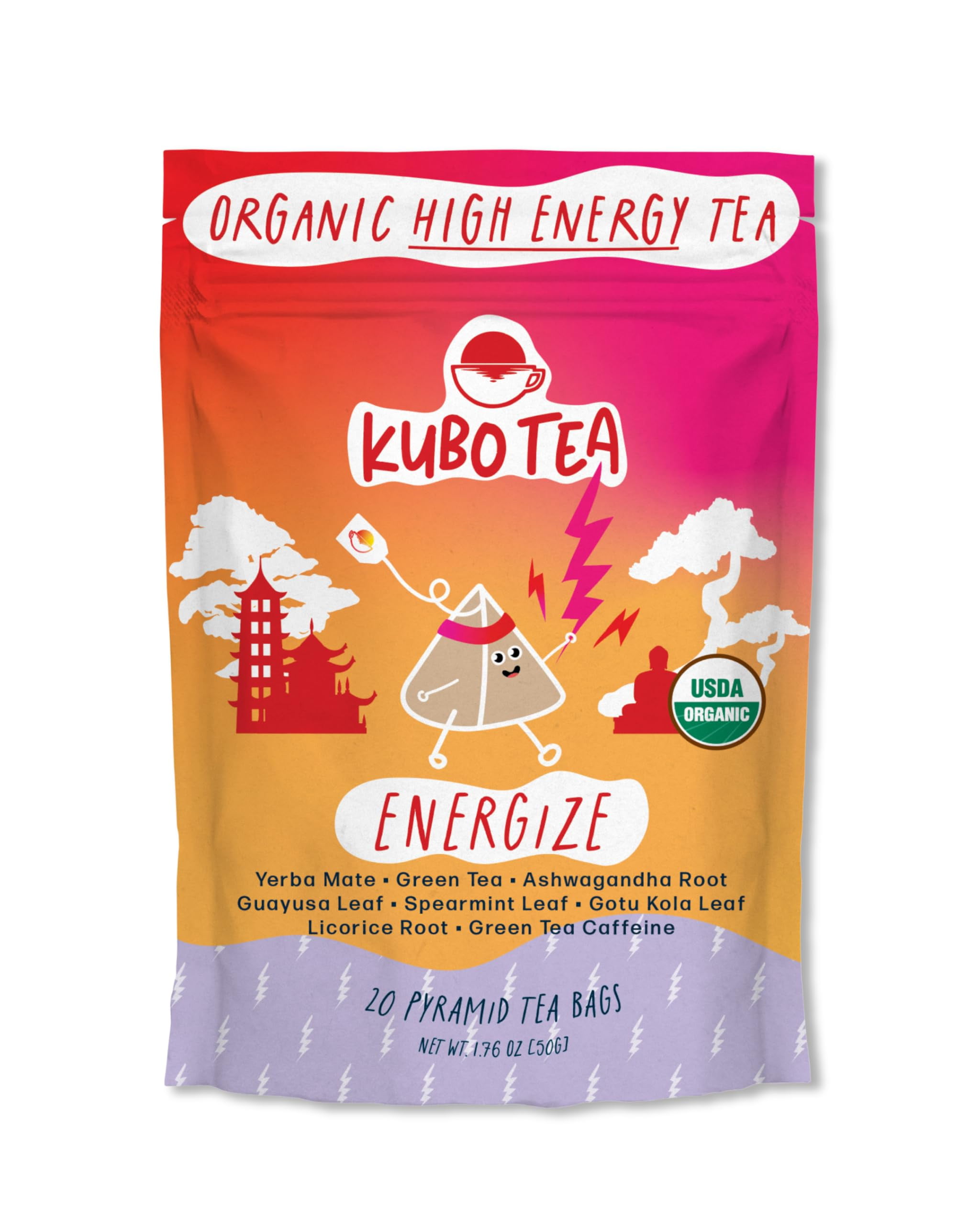 , Energize Yerba Mate Green Tea, Organic High Caffeine Blend, 20 ...