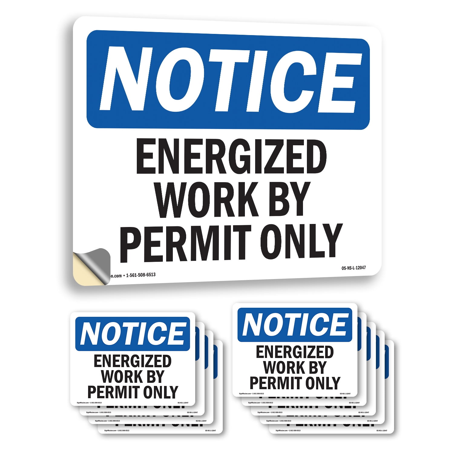 Energized Work By Permit Only OSHA Notice Vinyl Decal Label 10 Inch x 7 ...