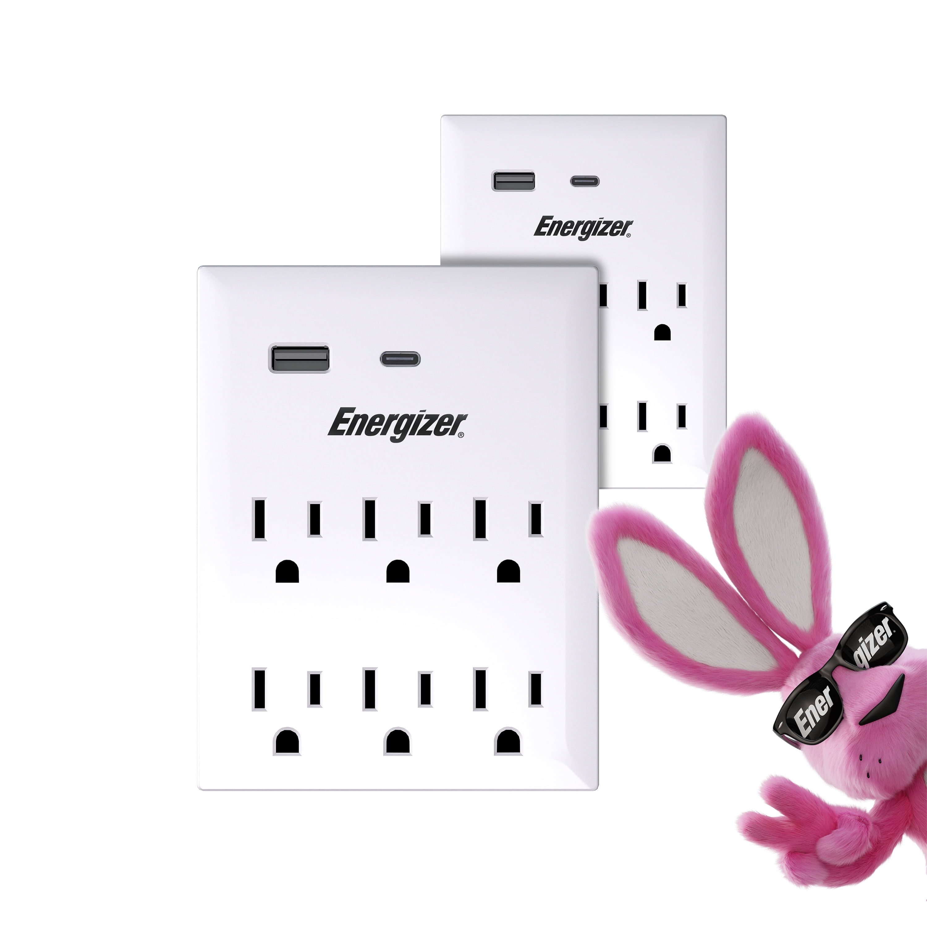 Energizer 2 Pack Multi Plug Wall Outlet Extender (6) AC Power Outlets ...