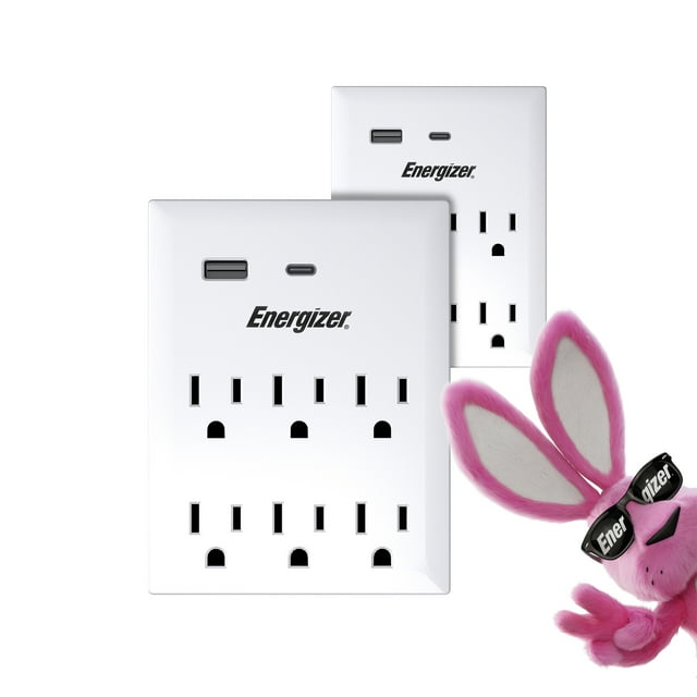 Energizer 2 Pack Multi Plug Wall Outlet Extender (6) AC Power Outlets ...