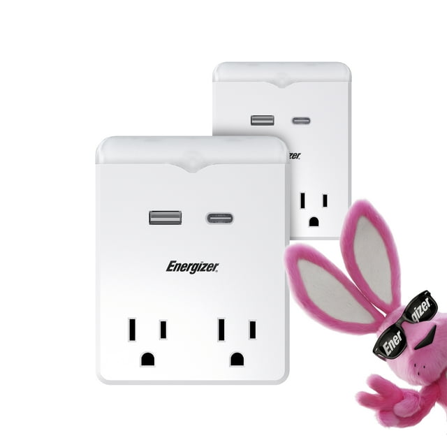 Energizer 2 Pack Multi Plug Wall Outlet Extender with Nightlight (2) AC ...