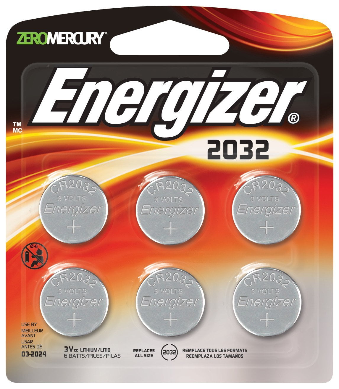 Energizer 2032 3V Lithium Coin Batteries, Long Lasting Power, 6 Pack ...