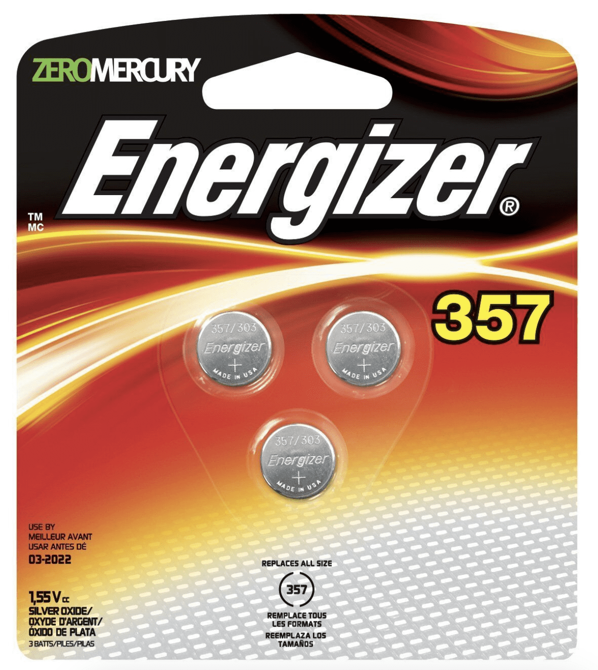 Energizer (3-Pack) 357 Coin Cell Button Silver Oxide Long Lasting ...