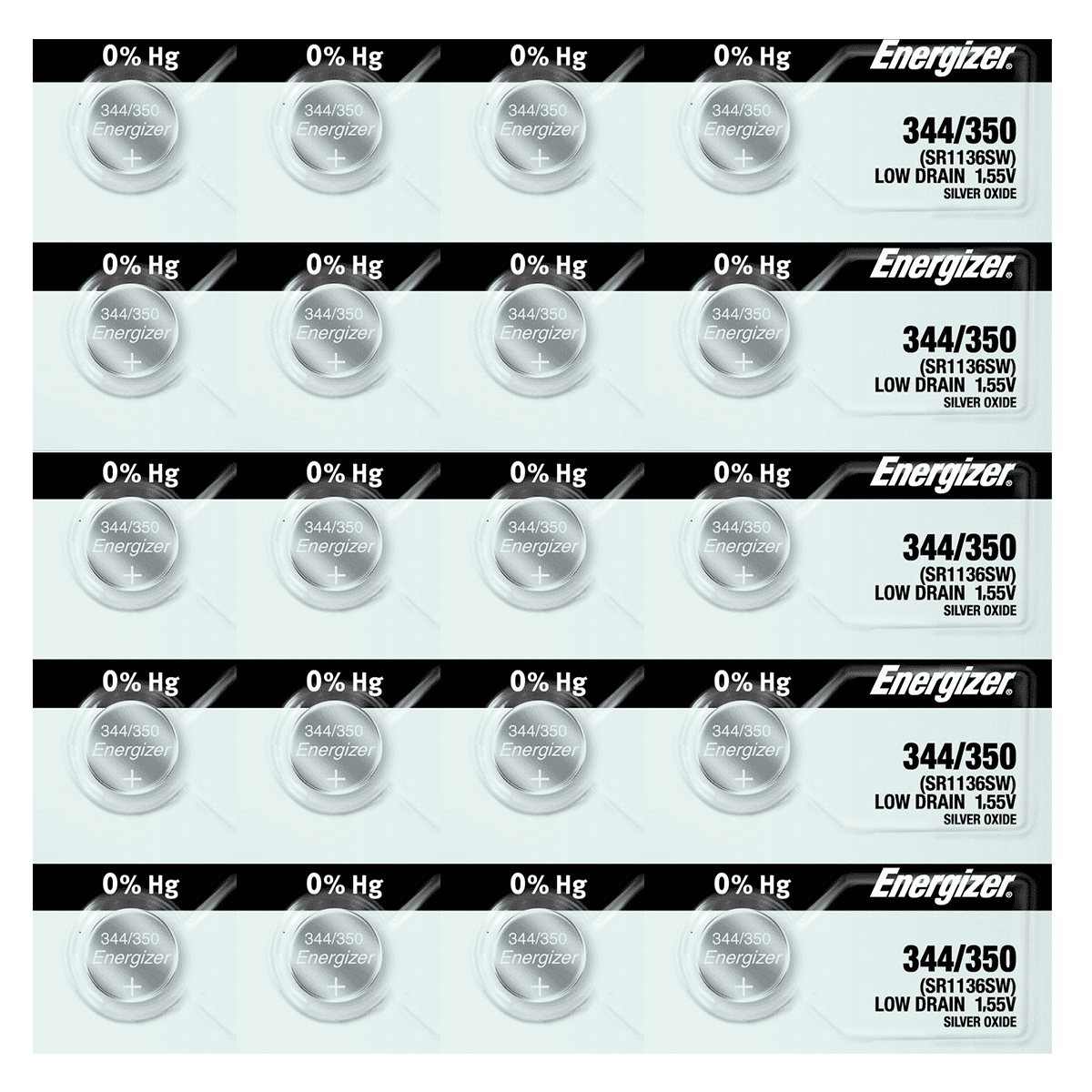 Energizer 344/350 SR1136SW Silver Oxide Watch Battery (20 Count ...