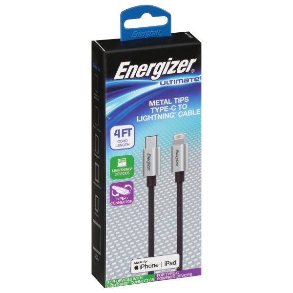 Energizer 4ft Metal Tips Type-C to Lightning Cable ENGUSL6BK - Walmart.com
