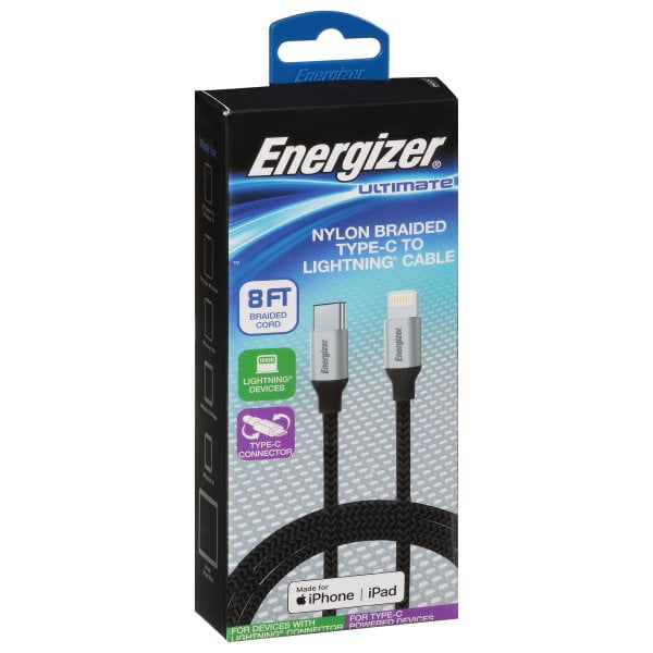 Energizer 8ft Metal Type-C to Lightning Cable ENGUSL7BK - Walmart.com