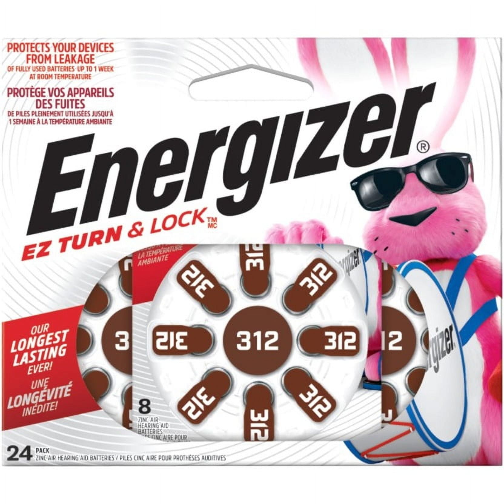 Energizer AZ312DP-24 - EZ Turn & Lock Zinc Air Hearing Aid Batteries ...
