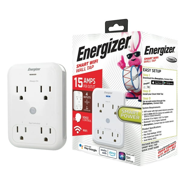 Energizer Connect EWT3-1000-WHT Smart Wi-Fi 4-Outlet Wall Tap - Walmart.com
