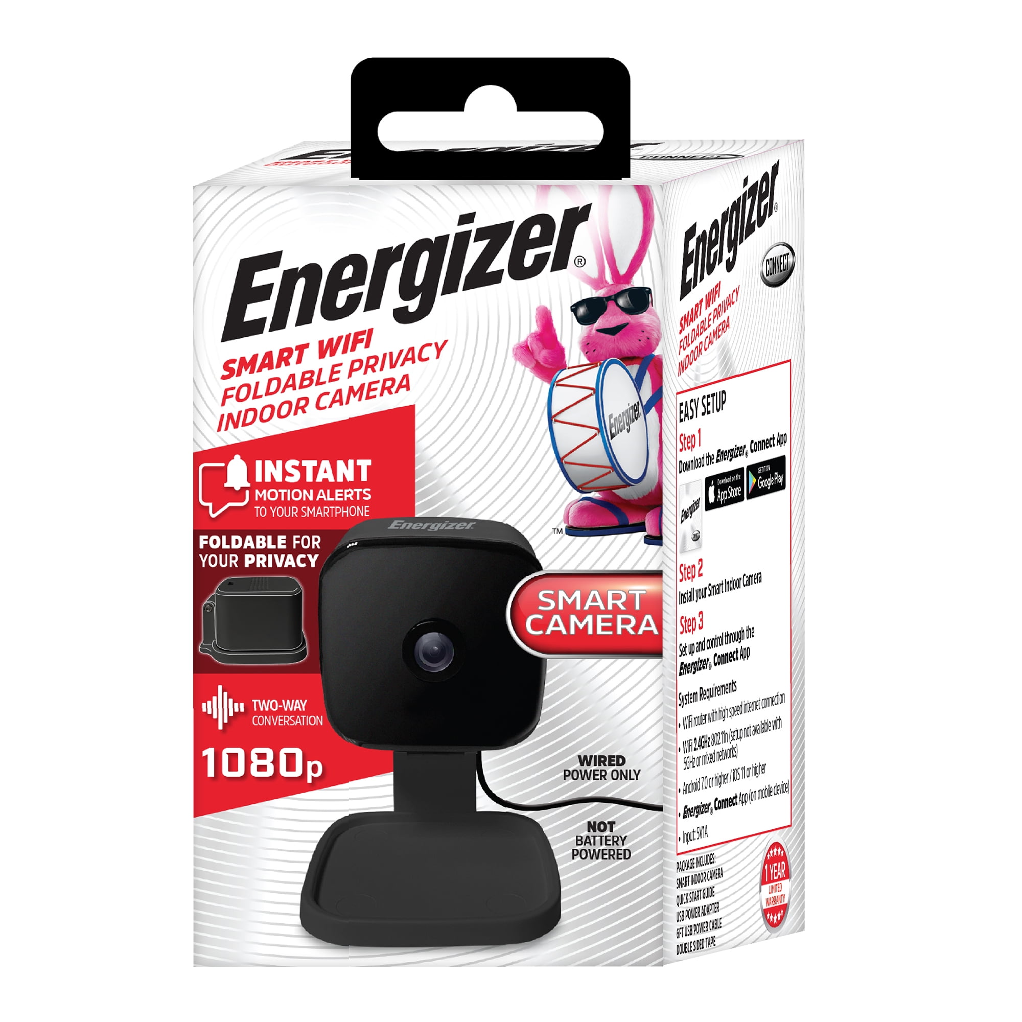 Energizer Connect Foldable 1080P HD Indoor Black Security Camera ...