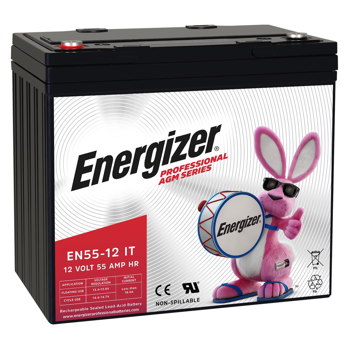 Energizer EN55-12IT, 12 Volt 55 Amp Hr, Long Lasting Sealed Lead Acid ...