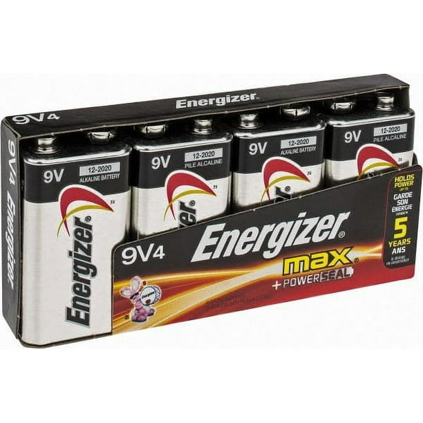 Energizer. Size 9V, Alkaline, 4 Pack, Standard Battery 9 Volts ...