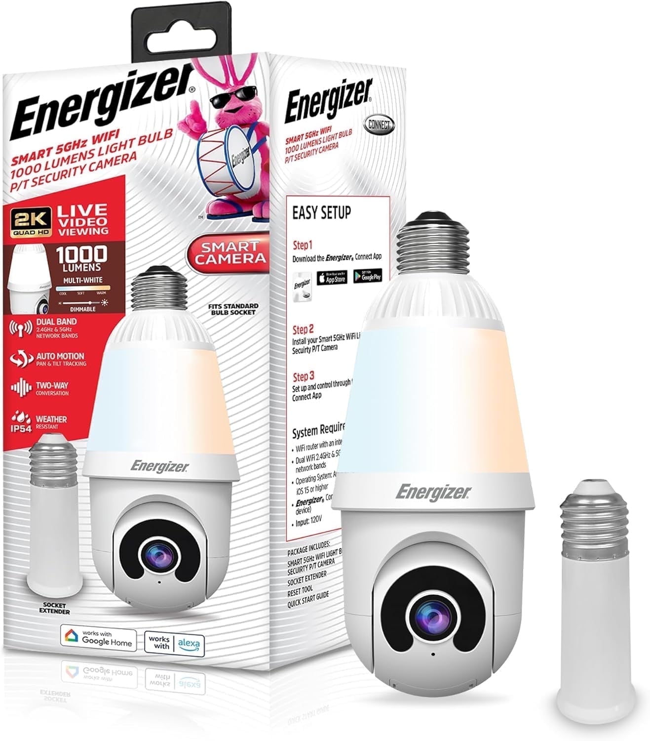 Energizer 1000 Lumens Light Bulb Camera, 2K Outdoor Smart Home Security ...
