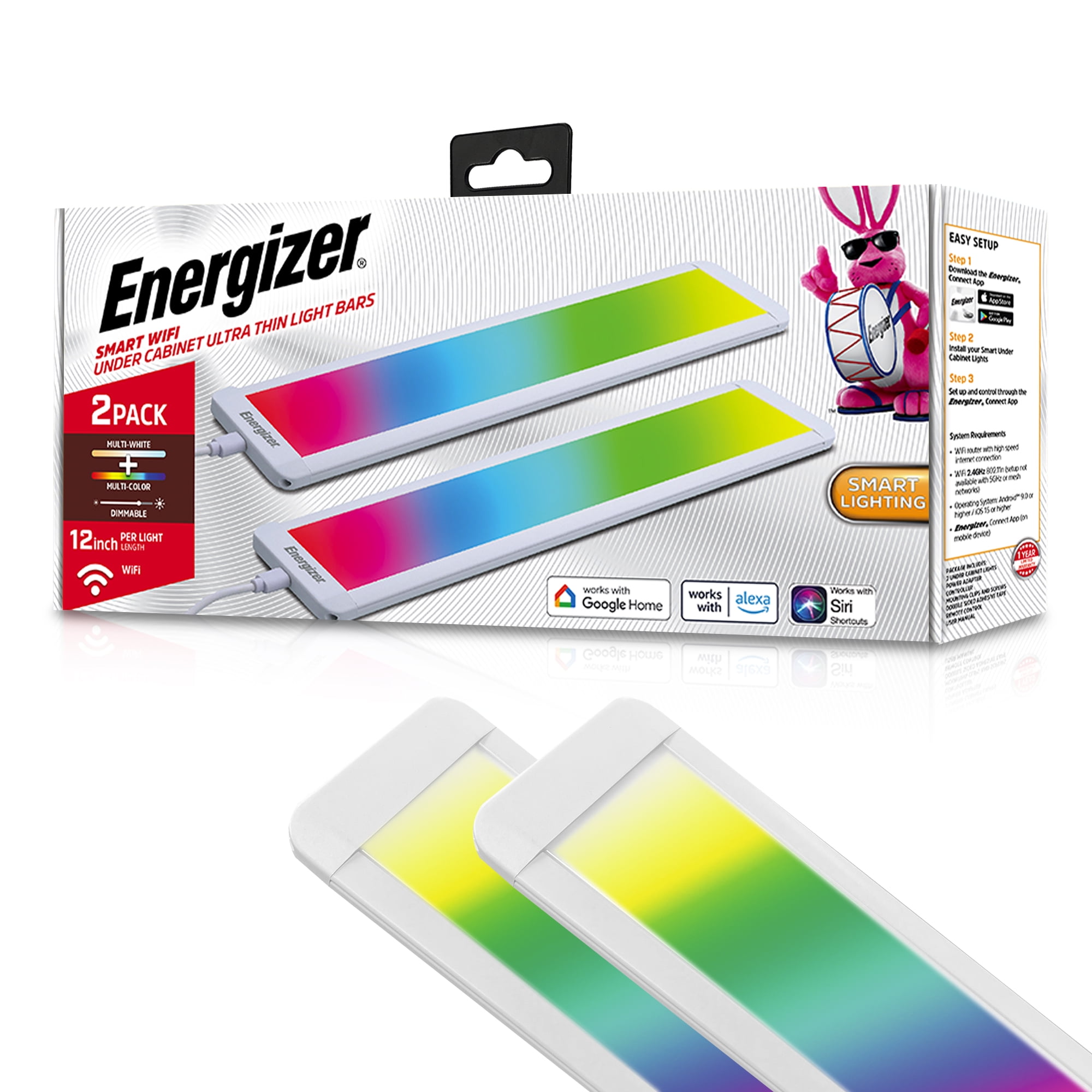 Energizer Smart Under Cabinet Light Bar 2 Pack, Ultra-Thin 0.3”x12”x2.7 ...