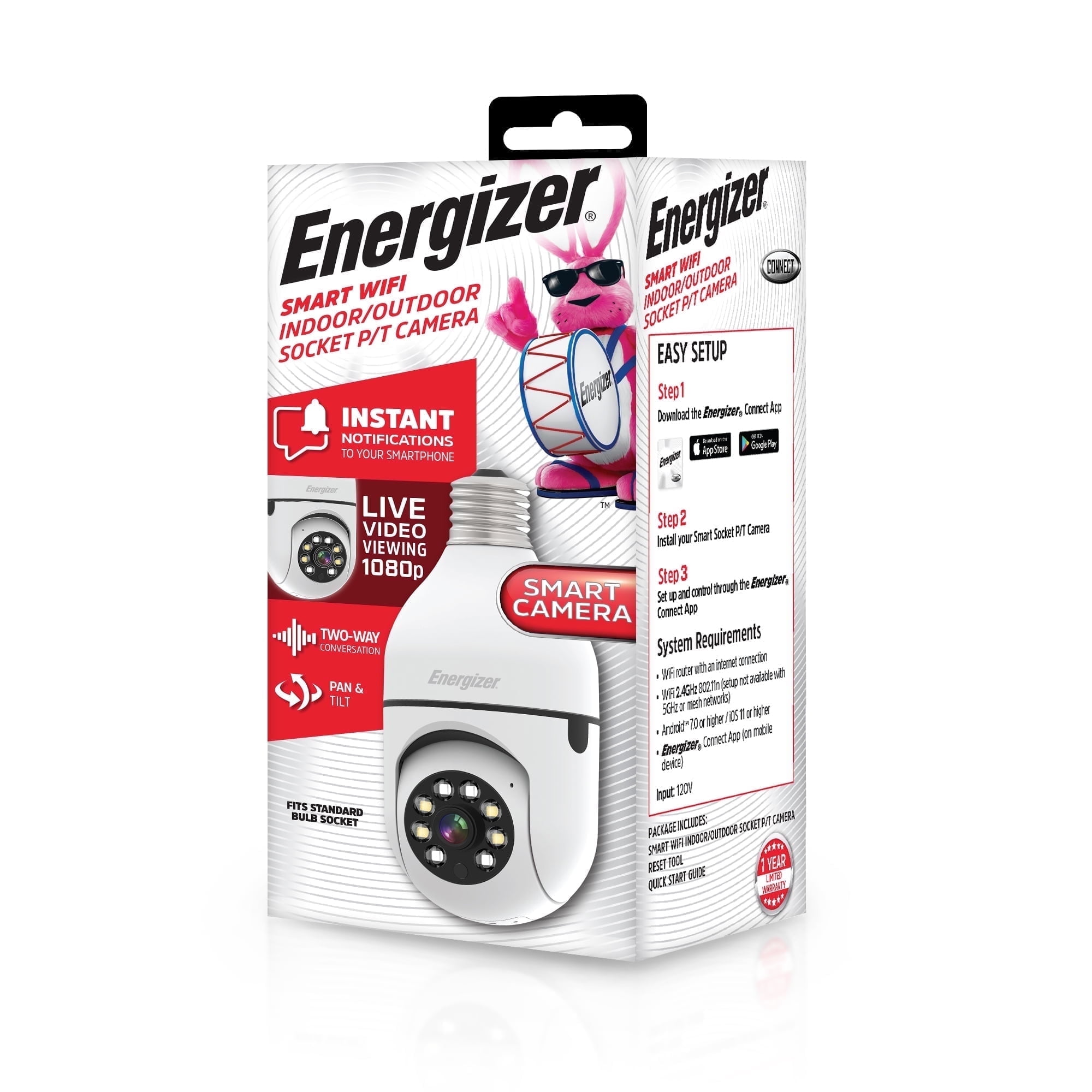 Energizer Outdoor 1080p Security Socket Camera with Night Vision, 2-Way ...