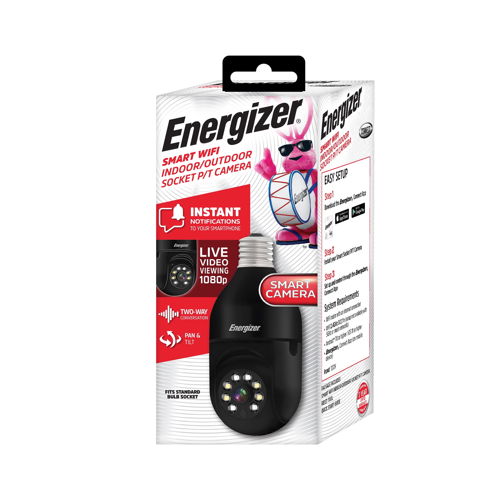 Energizer 1080p Outdoor Security Camera, 2-Way Audio, Night Vision, Pan ...