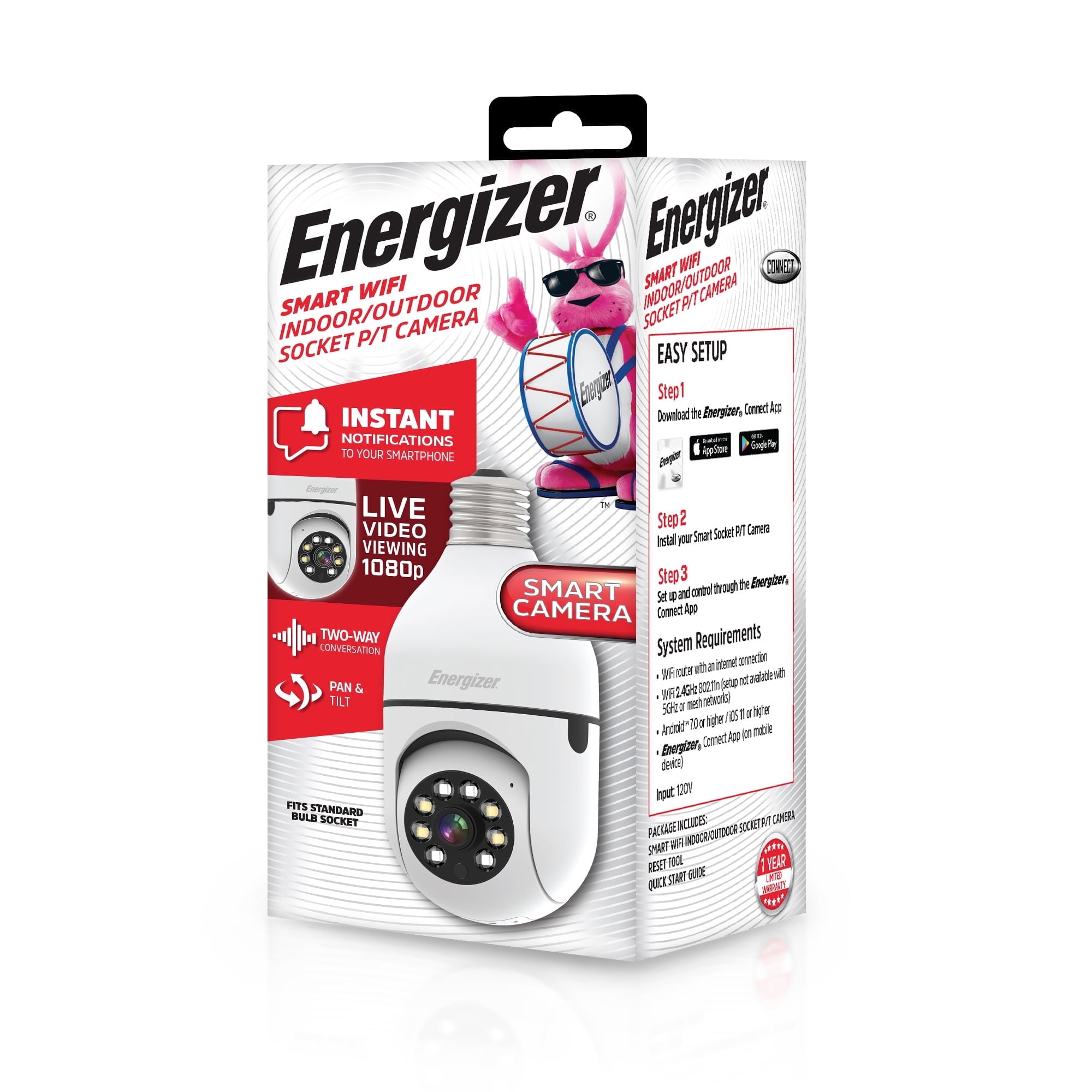 Energizer Outdoor 1080p Security Socket Camera with Night Vision, 2-Way ...